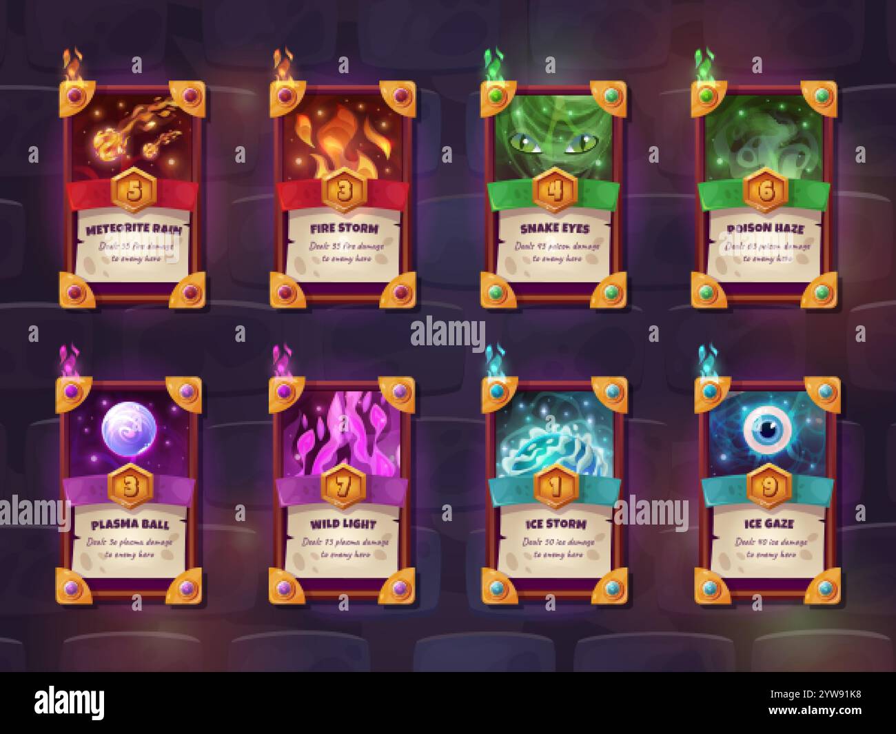 Game spell cards. Magic spells card fantasy rpg gaming design, wizard ...