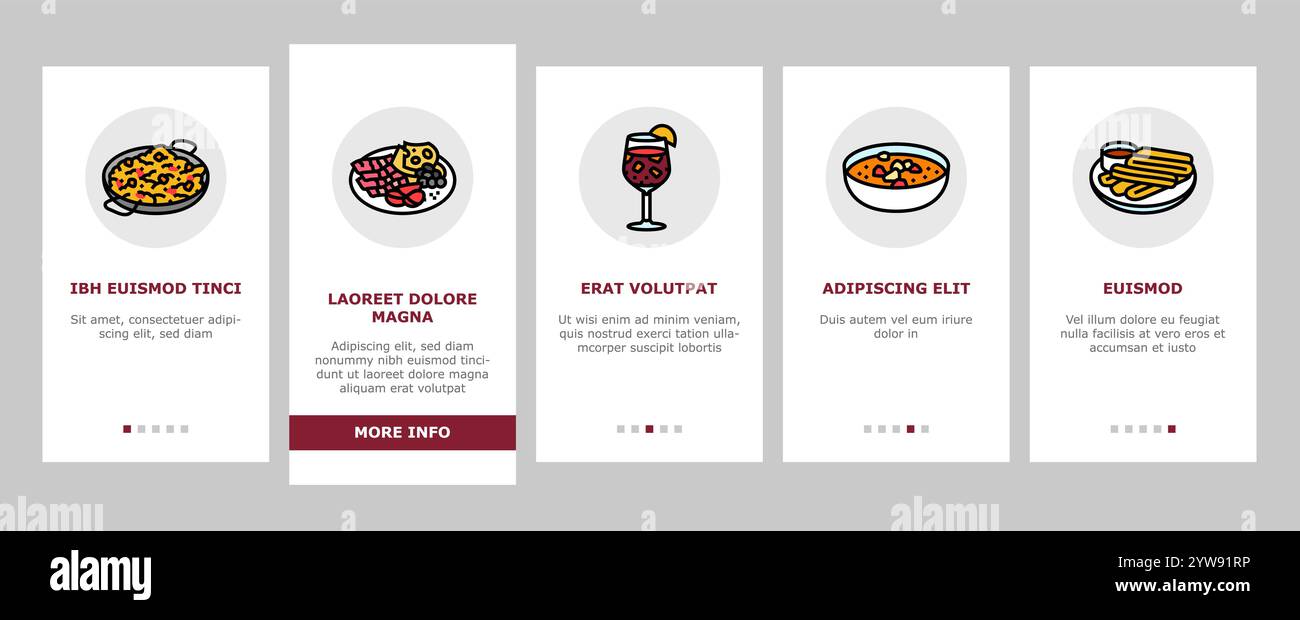 spanish cuisine food paella tapas onboarding icons set vector Stock ...