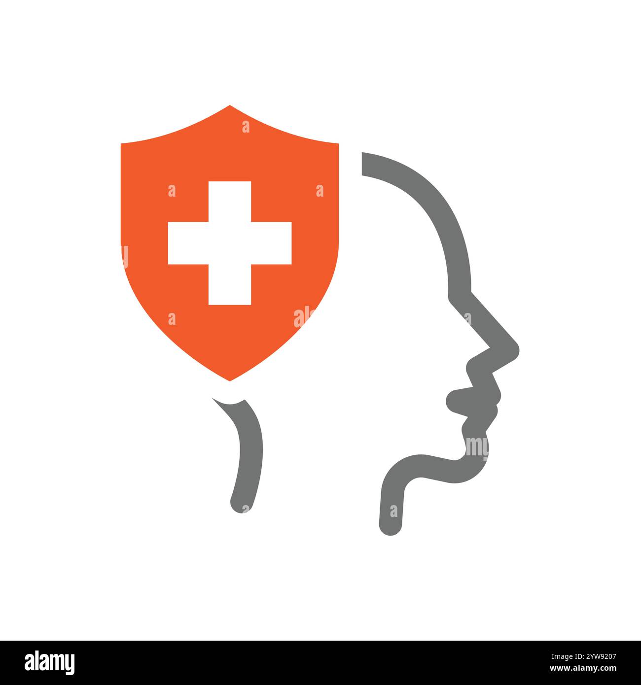 Mental health vector icon. Human head and shield medical cross Stock ...