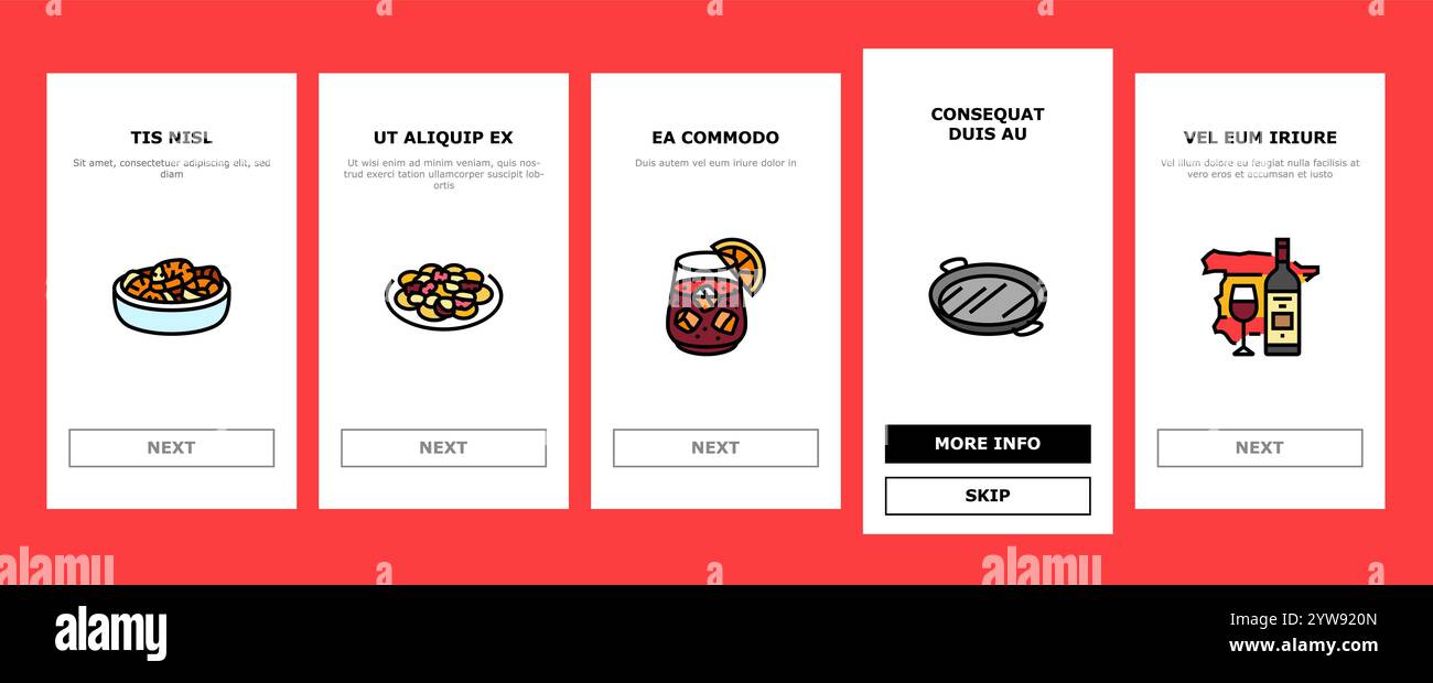 spanish cuisine food paella tapas onboarding icons set vector Stock ...