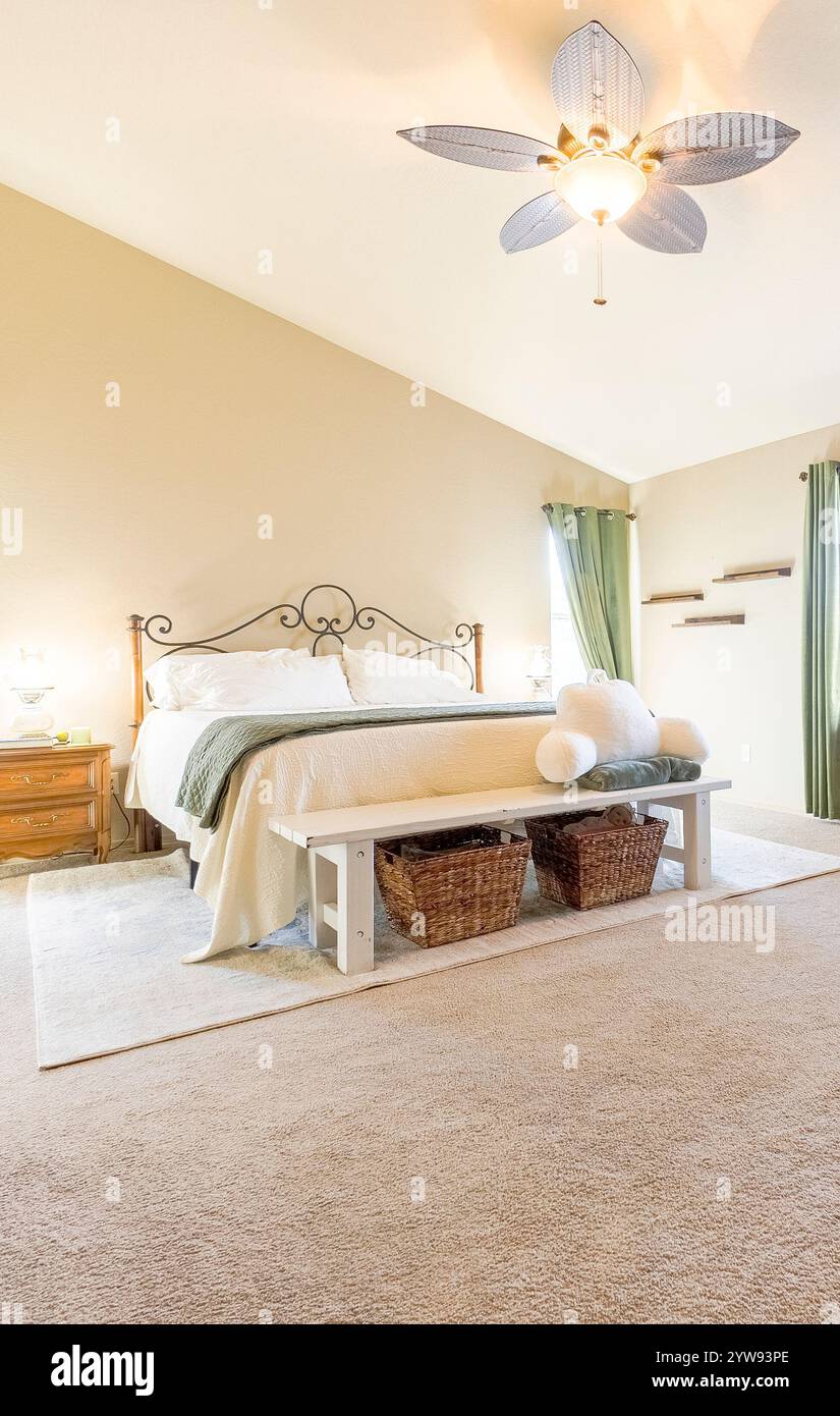 Cozy and inviting bedroom with natural light and stylish decor Stock ...