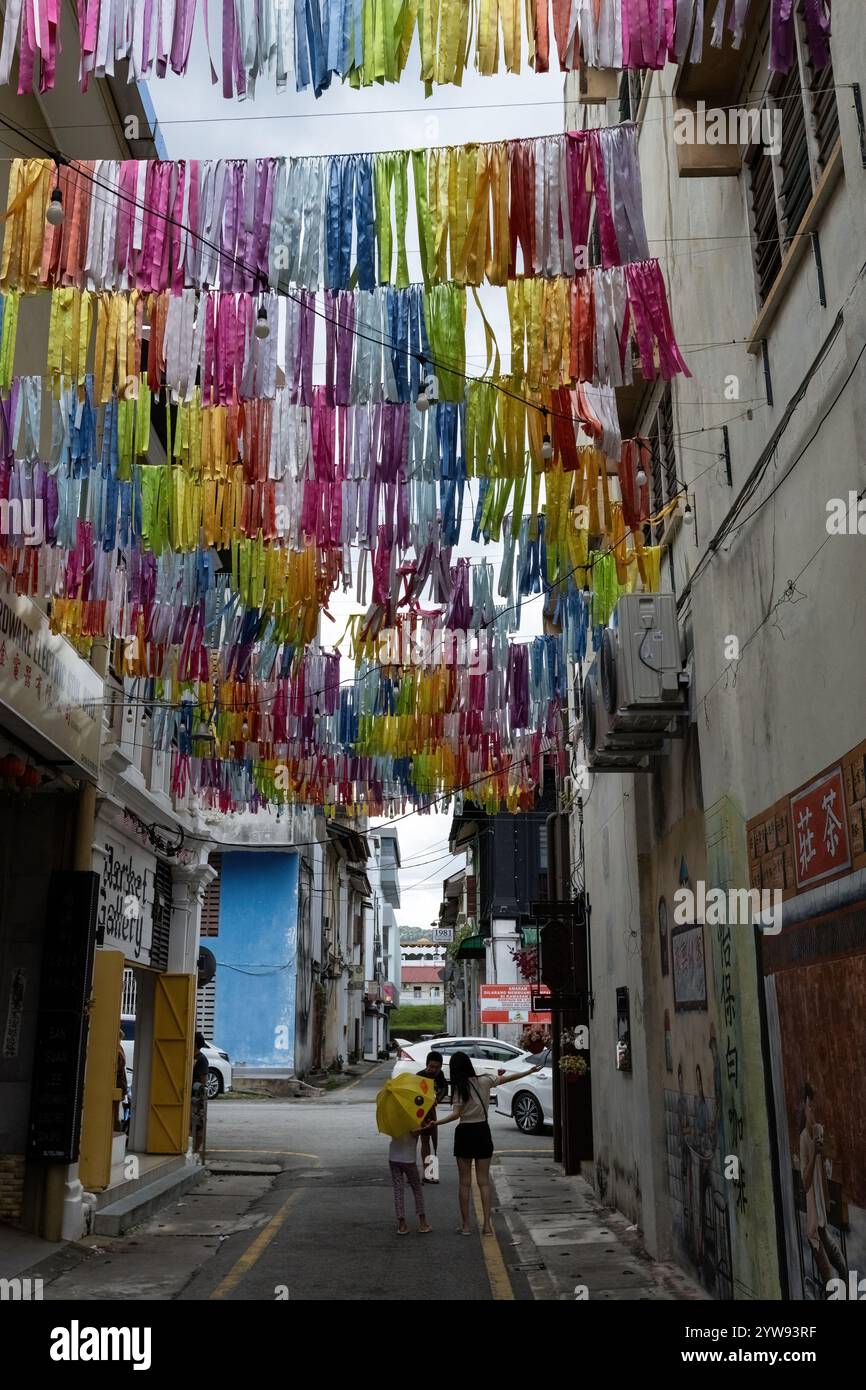 Concubine Lane, historical street, Ipoh, Malaysia. Colorful ribbons ...