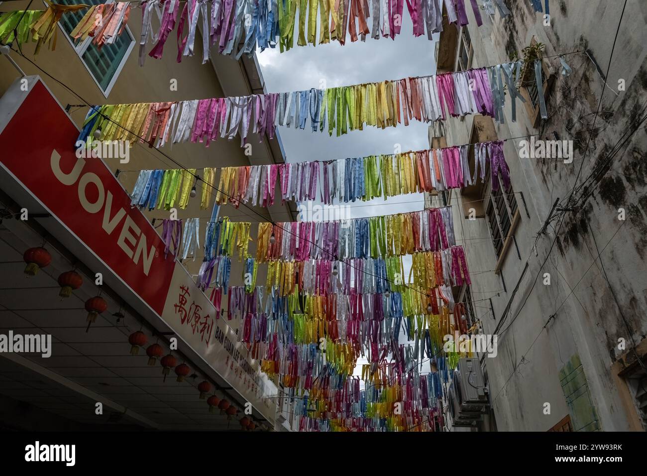 Concubine Lane, historical street, Ipoh, Malaysia. Colorful ribbons ...