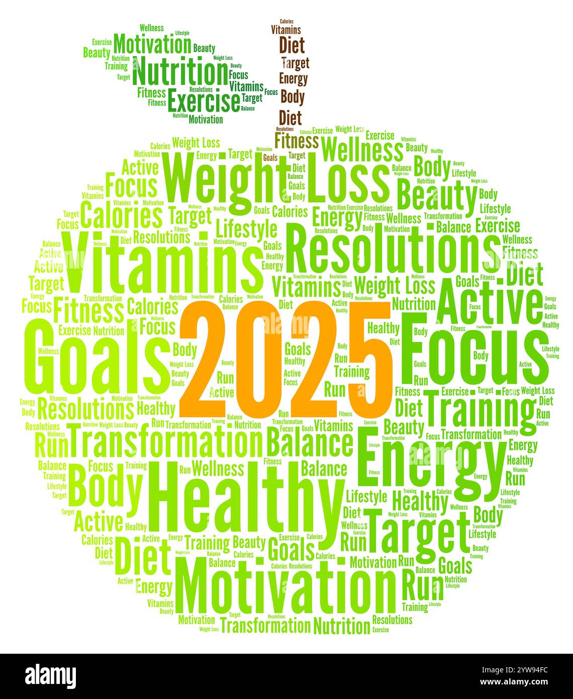 Healthy resolutions 2025 word cloud Stock Photo - Alamy