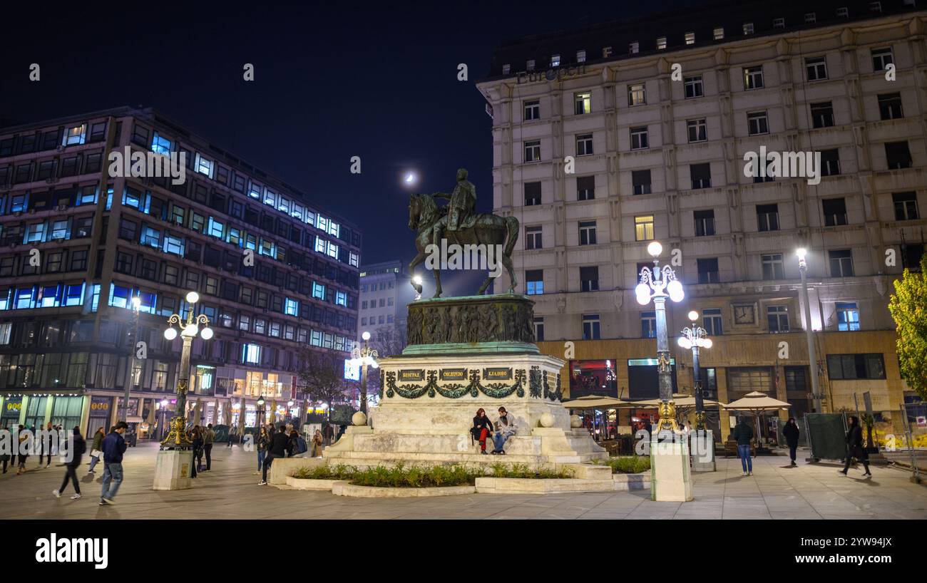 The statue of Prince Mihailo Obrenovic in the Republic Square in ...