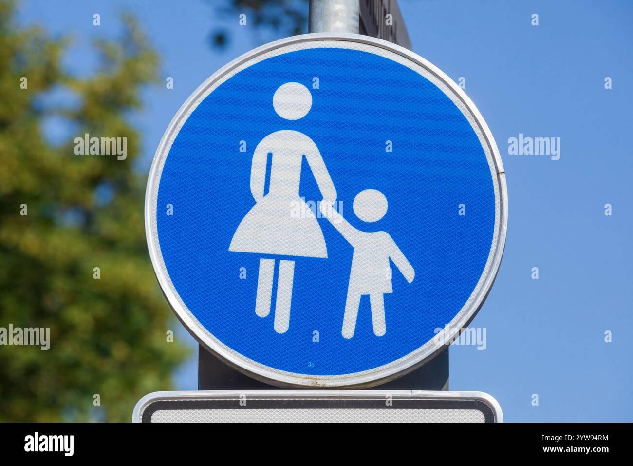 Traffic sign pedestrian path, blue sky, Germany Stock Photo - Alamy
