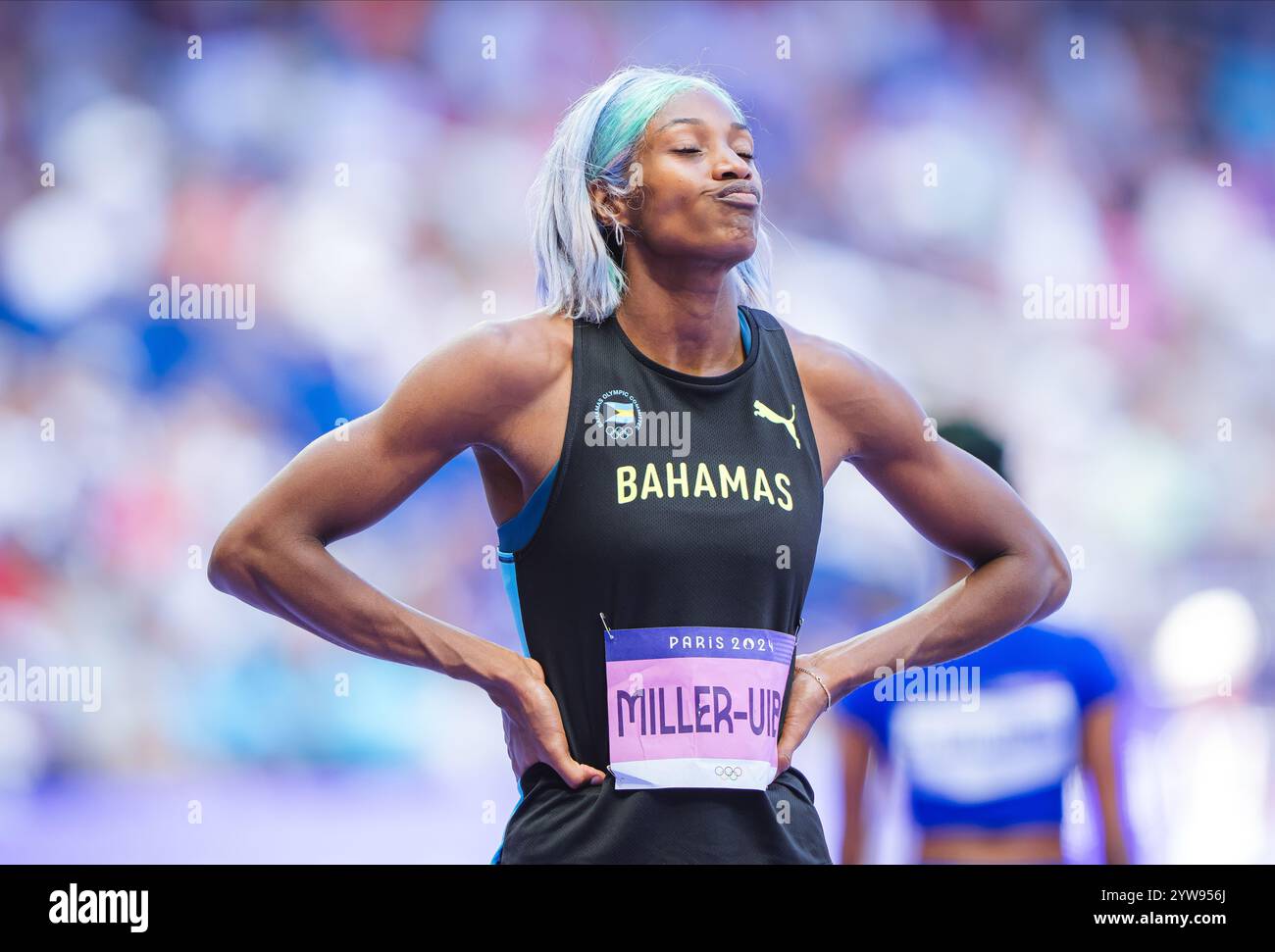 Shaunae Miller-Uibo participating in the 400 meters at the Paris 2024 ...