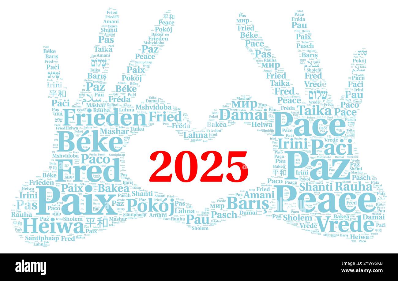 Peace 2025 word cloud in different languages Stock Photo - Alamy