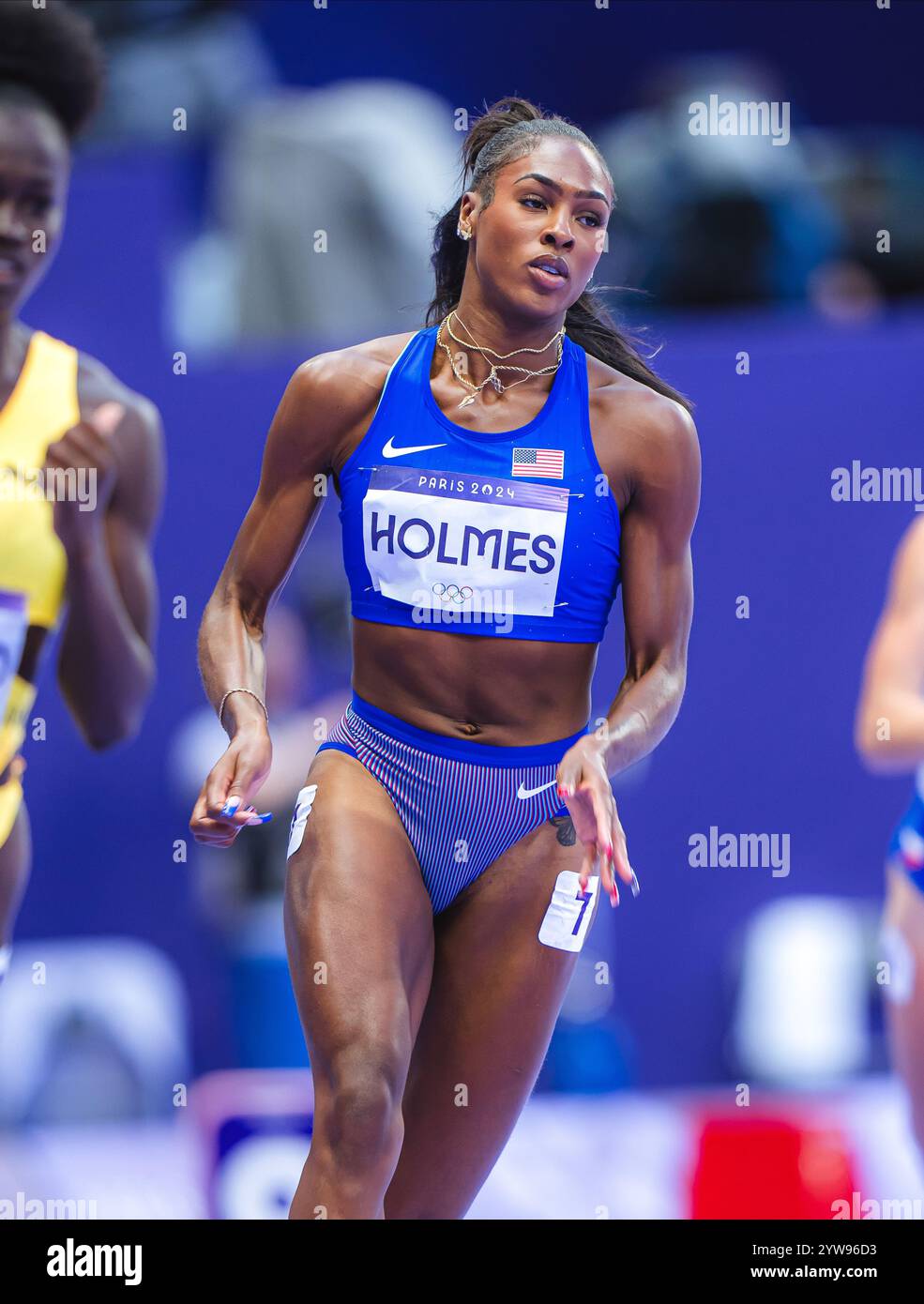 Alexis Holmes participating in the 400 meters at the Paris 2024 Olympic ...