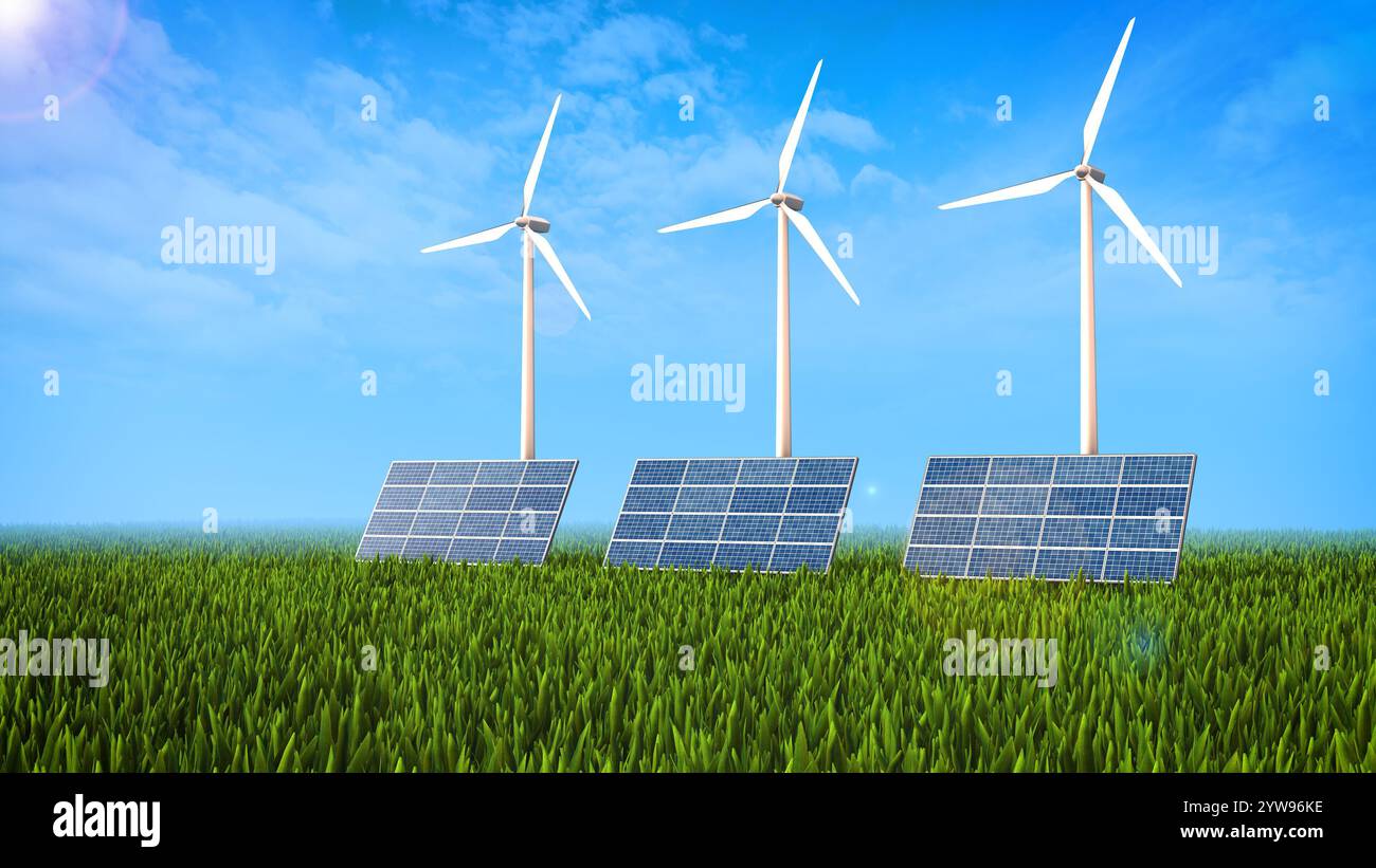 Solar Panel and Wind Turbine Landscape Stock Photo - Alamy