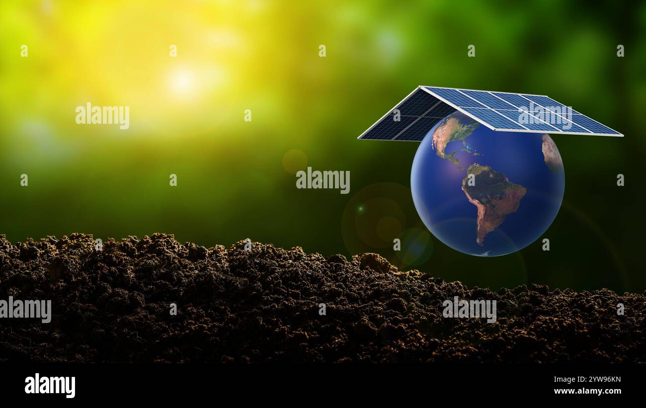 Earth and Solar Panel with Nature Background Stock Photo - Alamy