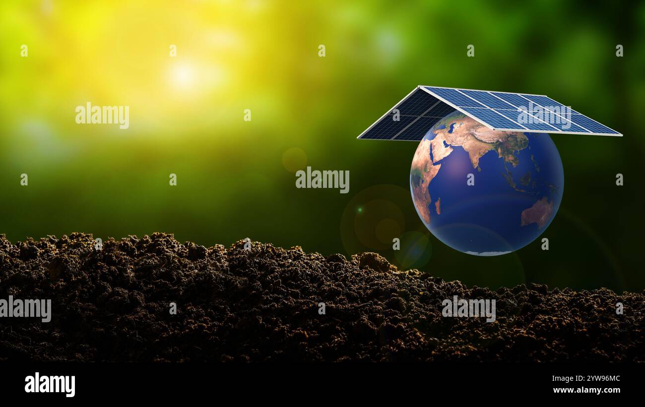 Earth and Solar Panel with Nature Background Stock Photo - Alamy