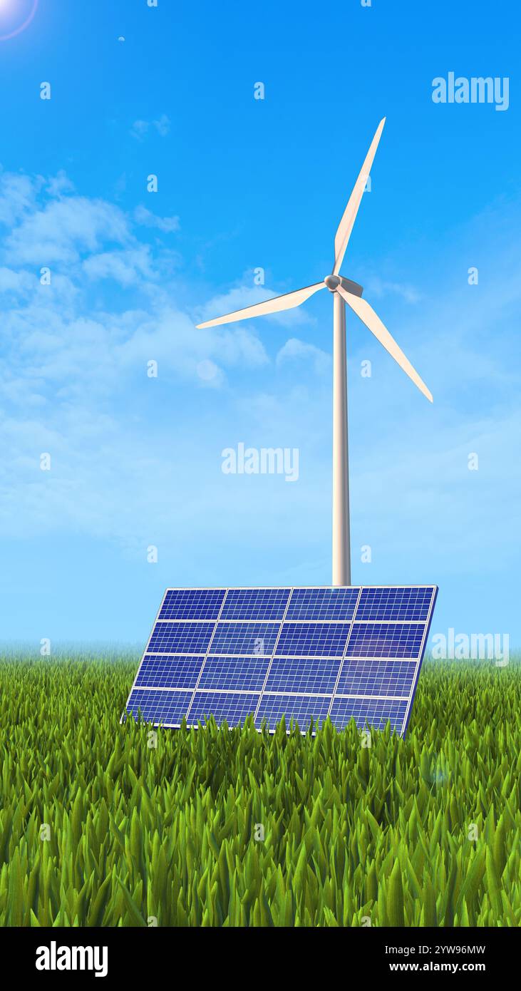 Turbine beside Solar Panel in Nature Stock Photo - Alamy