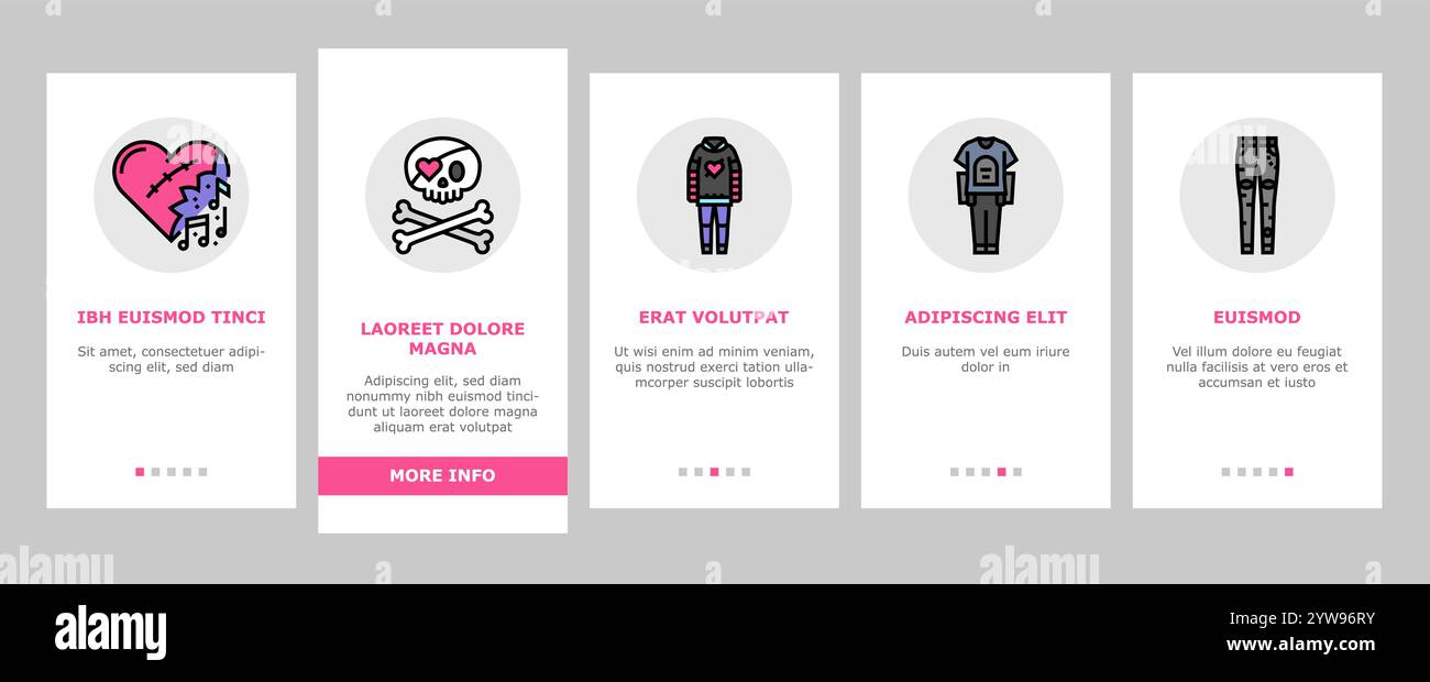 emo punk rock tattoo cute onboarding icons set vector Stock Vector ...