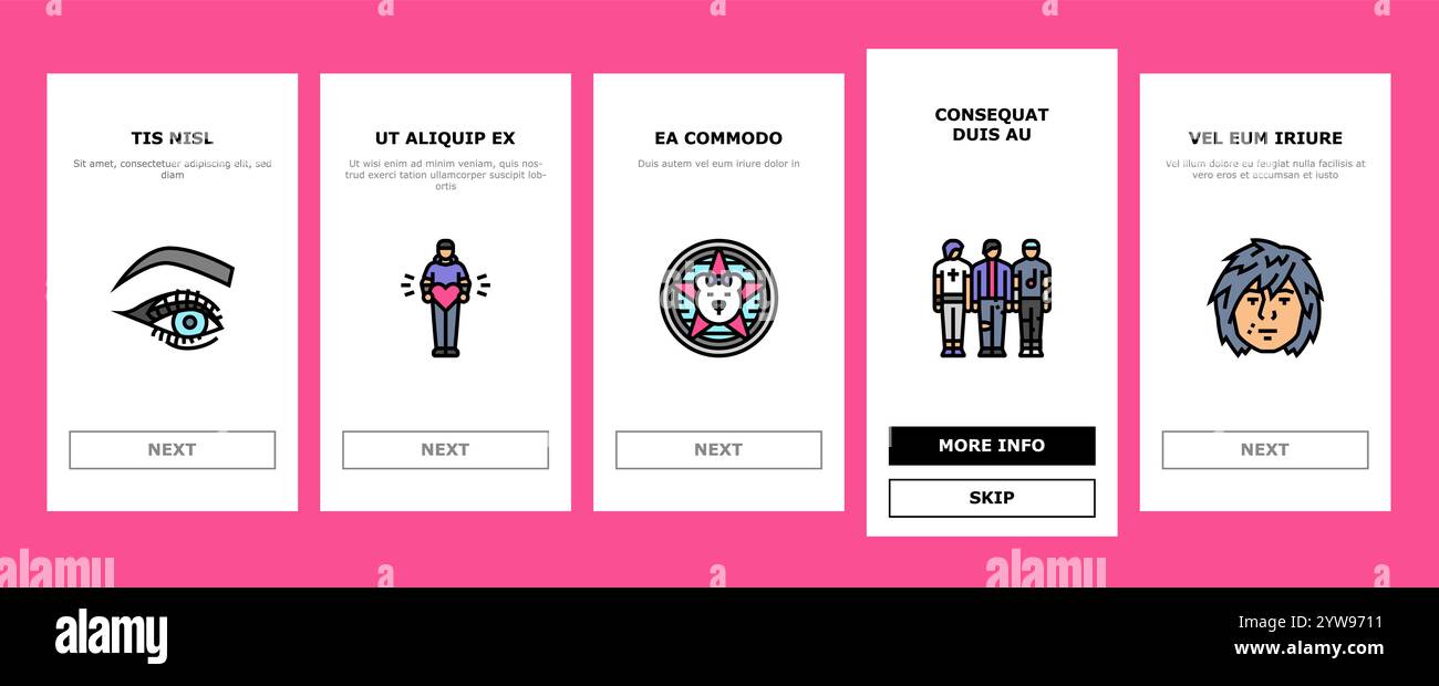 emo punk rock tattoo cute onboarding icons set vector Stock Vector ...