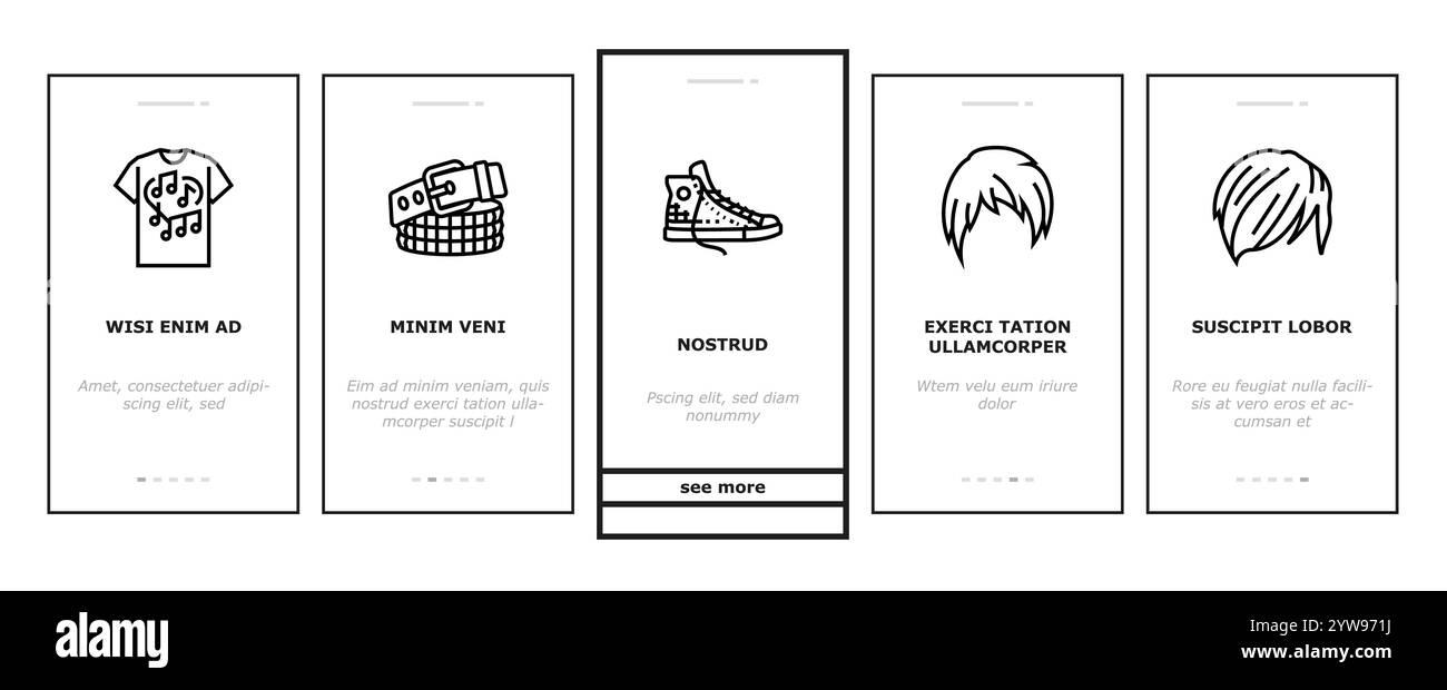emo punk rock tattoo cute onboarding icons set vector Stock Vector ...