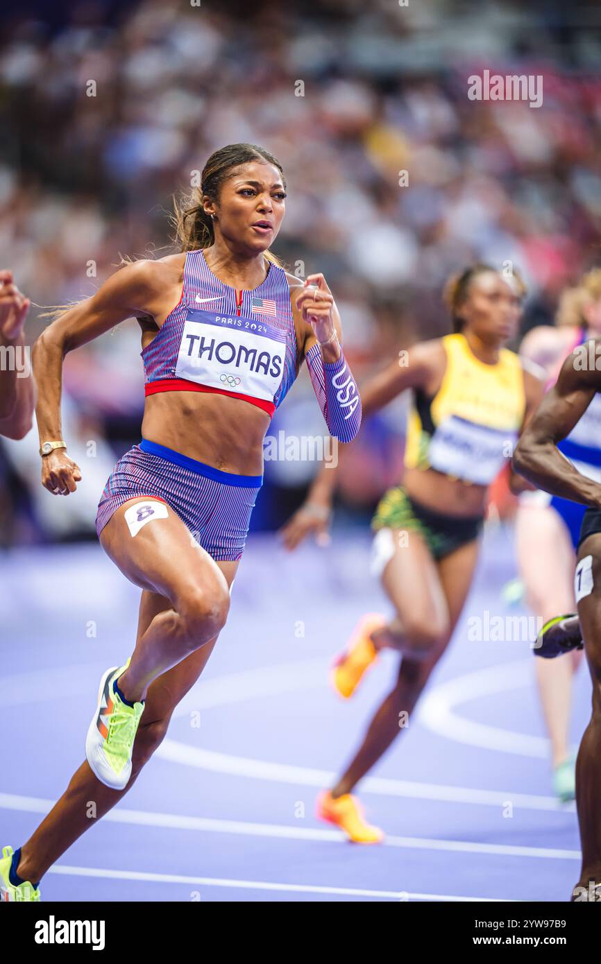 Gabrielle Thomas participating in the 200 meters at the Paris 2024 ...