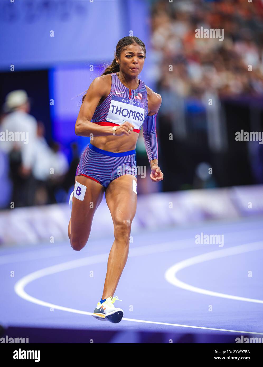 Gabrielle Thomas participating in the 200 meters at the Paris 2024 ...