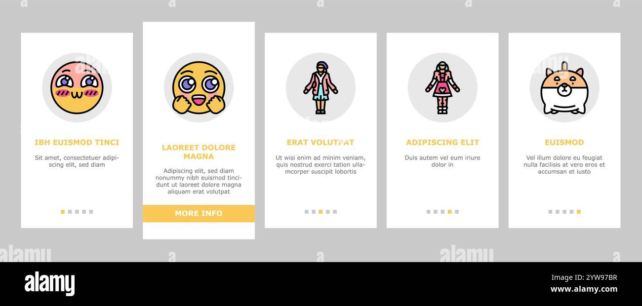 kawaii cute anime emoticon onboarding icons set vector Stock Vector ...