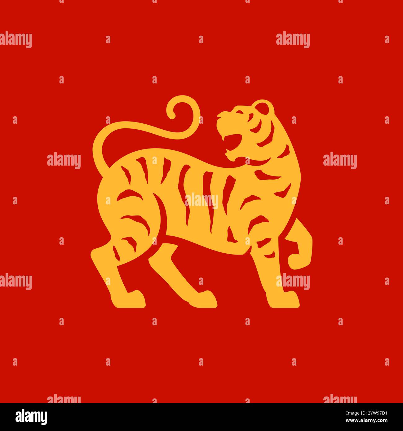 Striped tiger roar wild animal Chinese New Year symbol golden ...