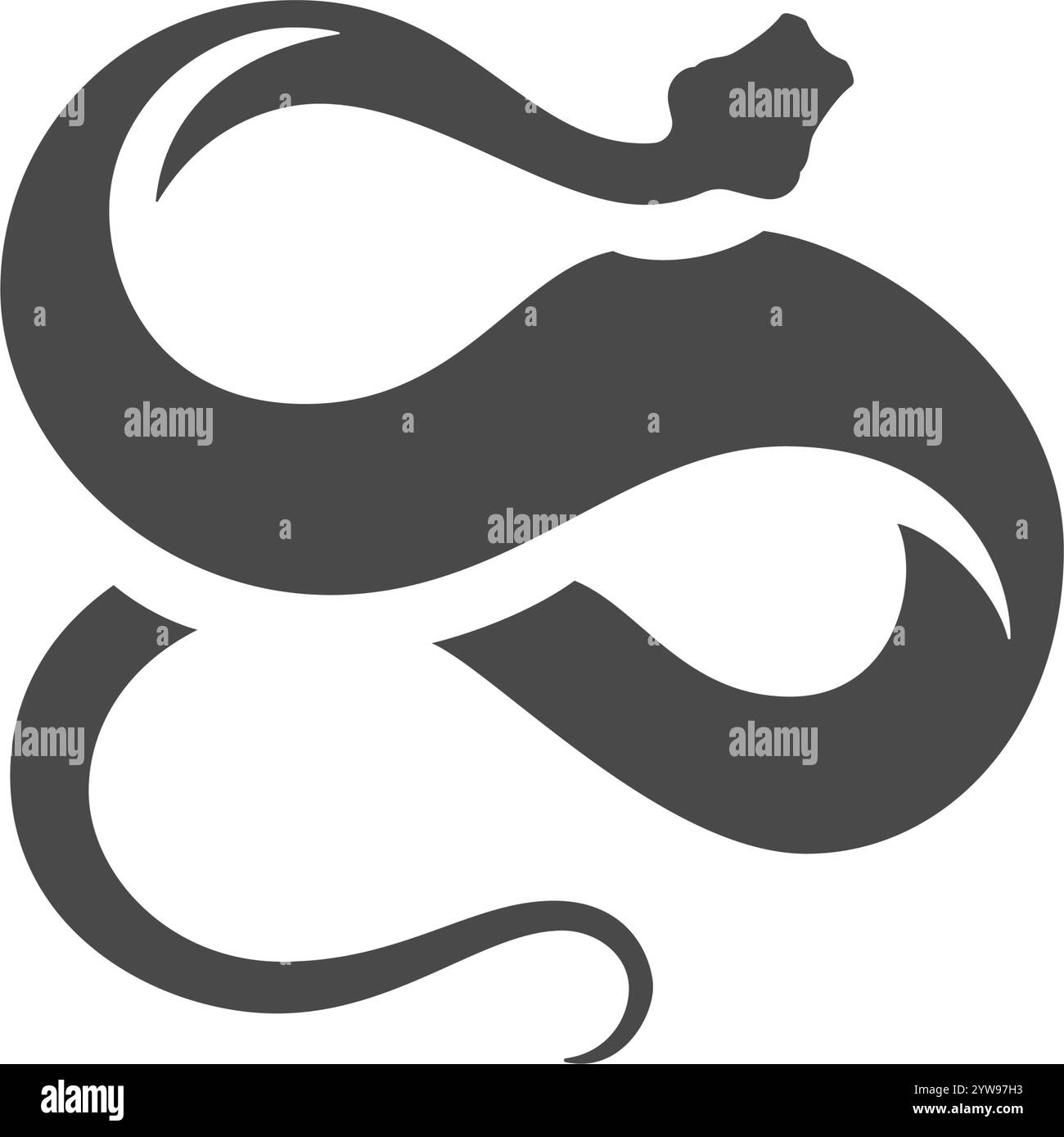 Snake dangerous reptile jungle animal curved tail black monochrome ...