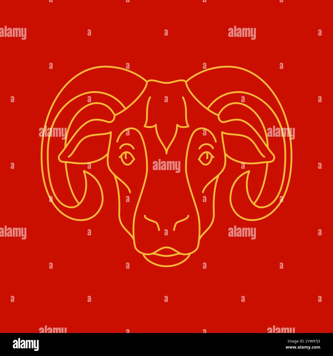 Goat ram head portrait Chinese New Year monochrome golden line icon ...