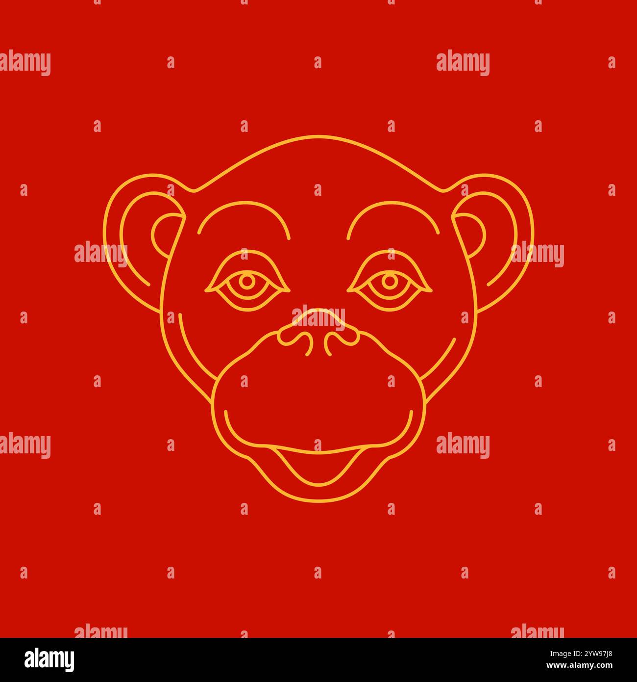 Monkey ape muzzle Chinese New Year golden monochrome line icon vector ...