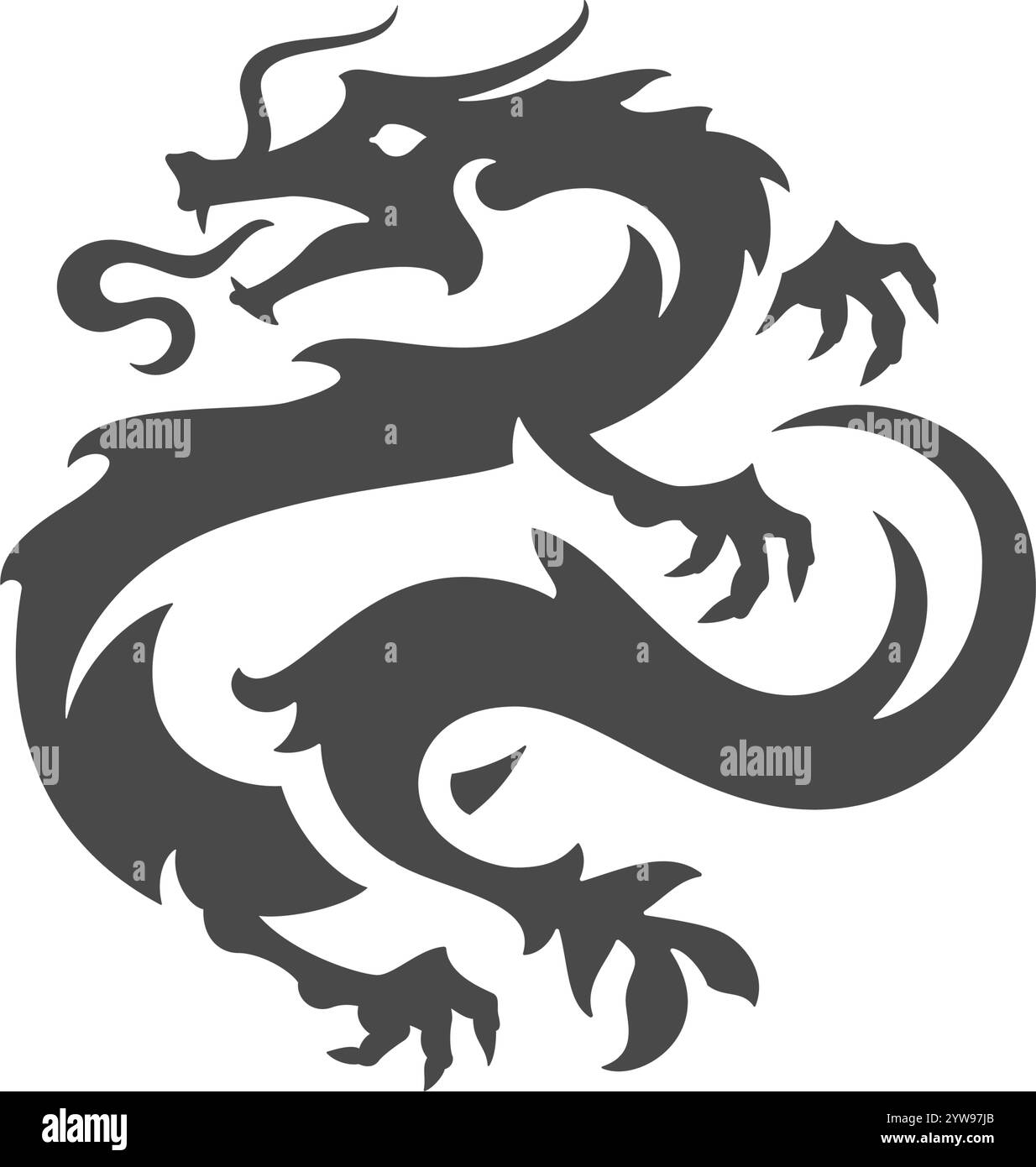 Dragon winged fantasy monster with burning fire flame monochrome ...