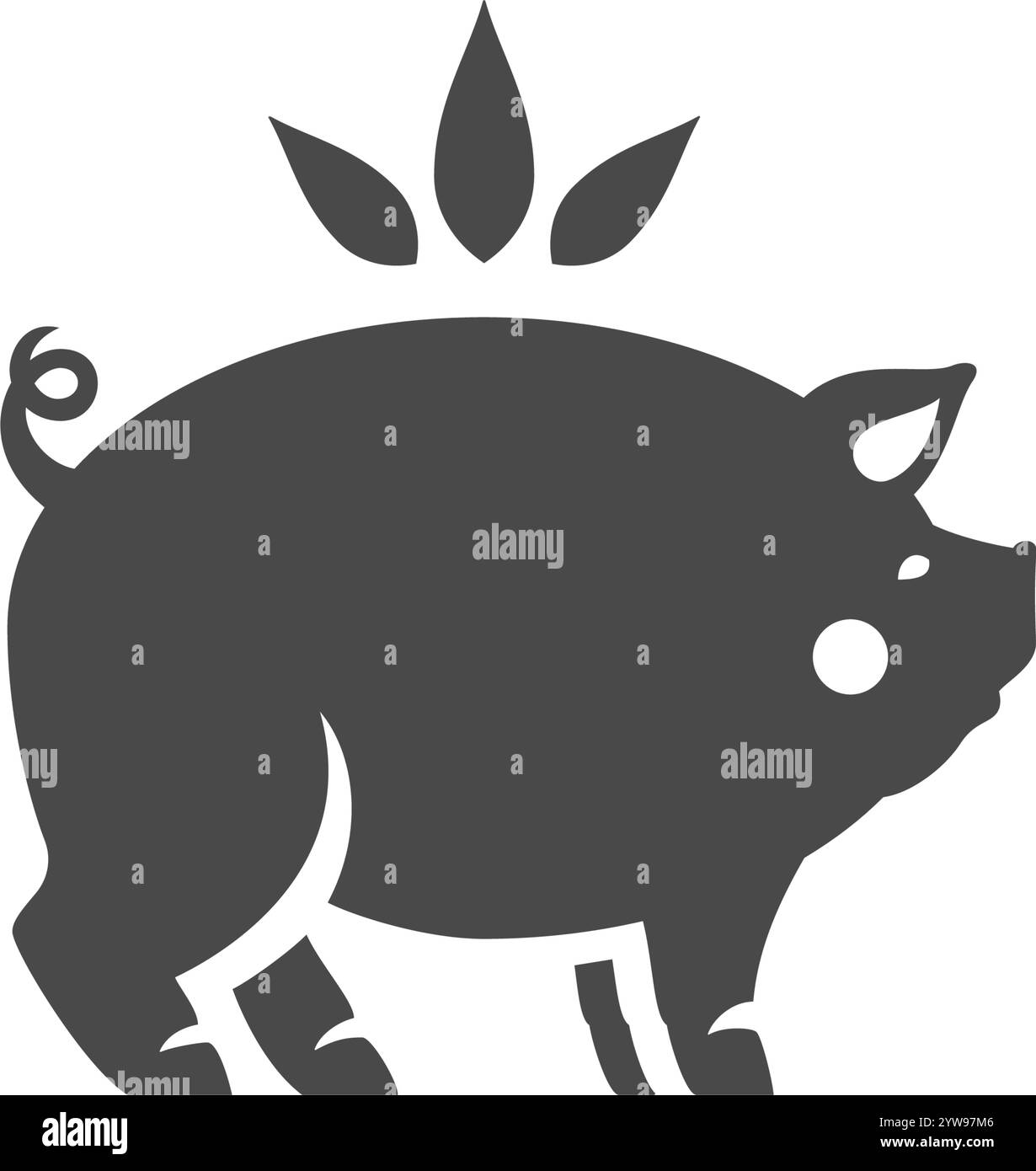 Pig hog flower crown livestock agriculture meat production monochrome ...