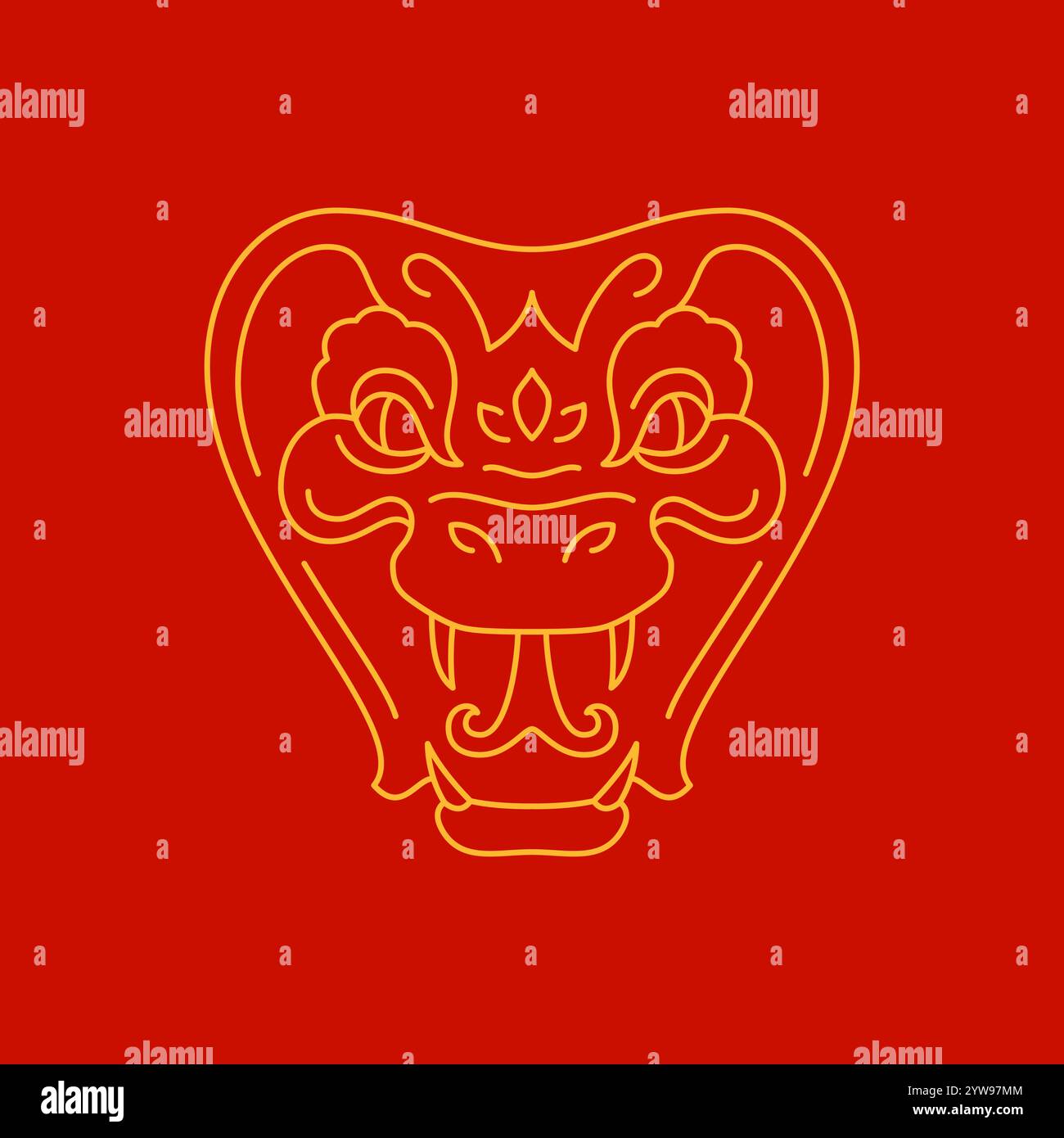 Snake angry muzzle head Chinese New Year monochrome golden line icon ...