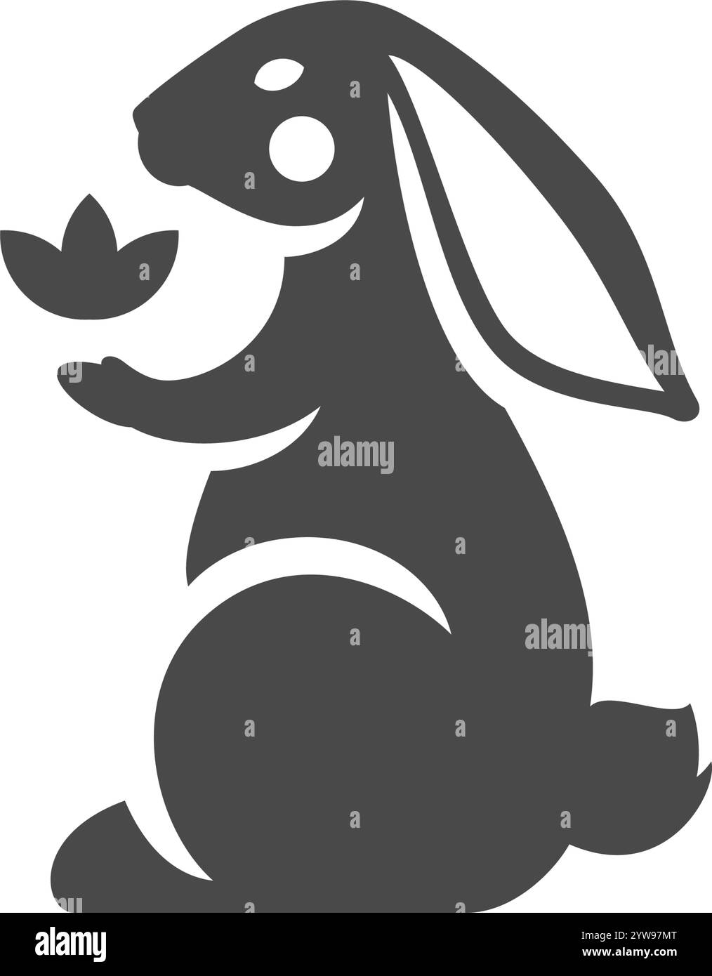 Rabbit bunny with flower spring cute character monochrome silhouette ...