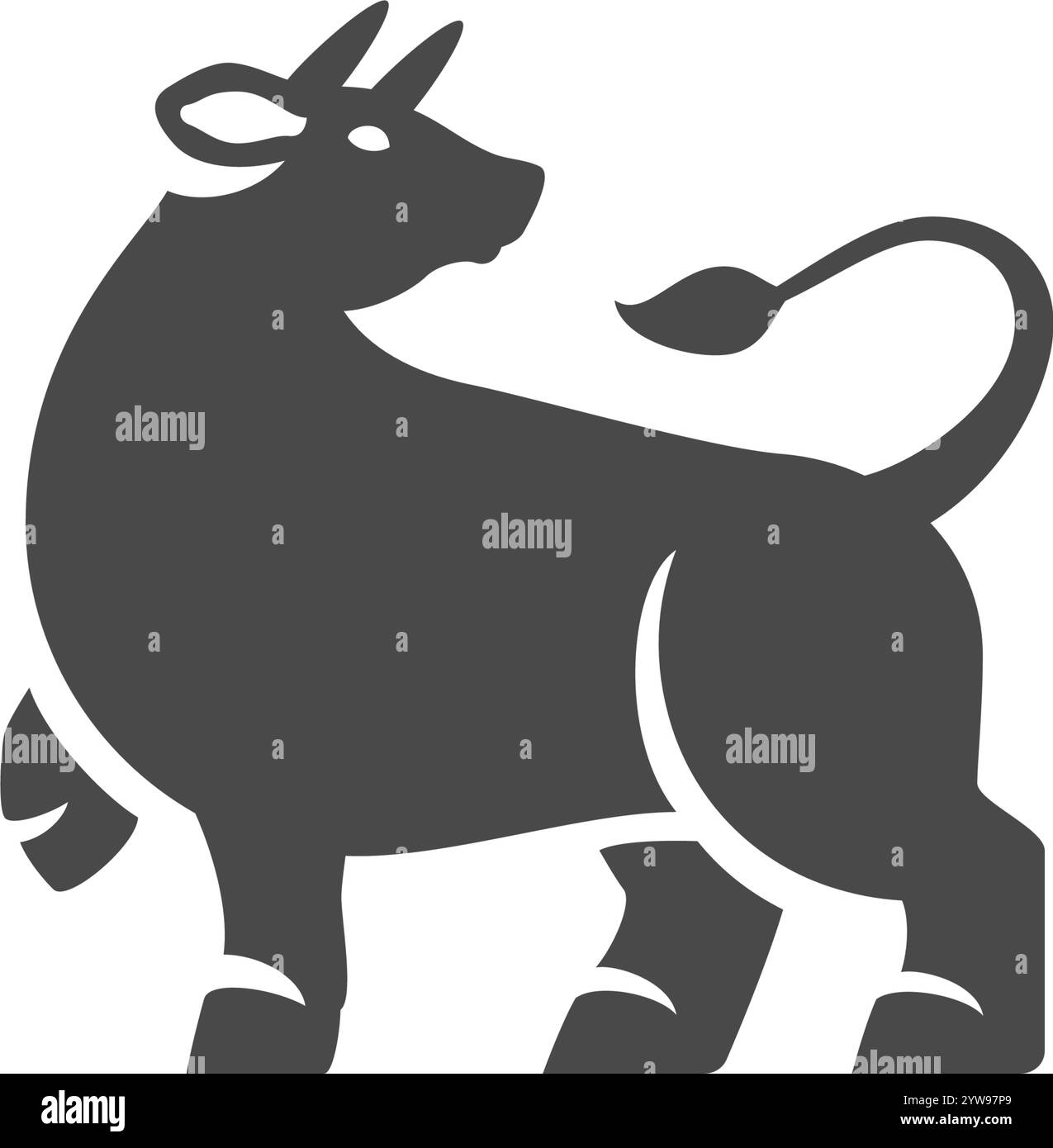 Cow bull black monochrome icon farm animal with horns hooves and tail ...