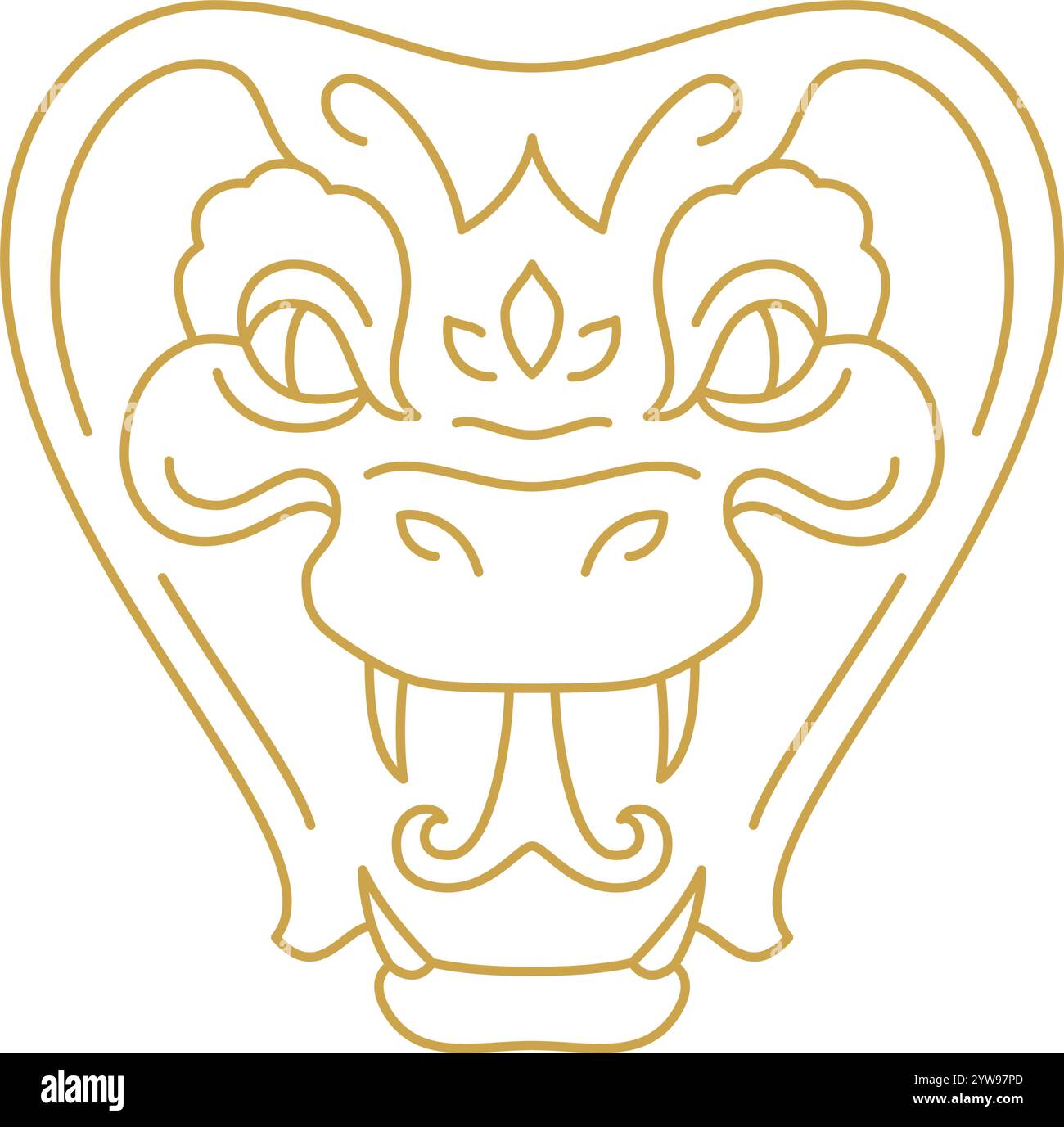 Snake cobra aggressive reptile muzzle golden monochrome line icon ...