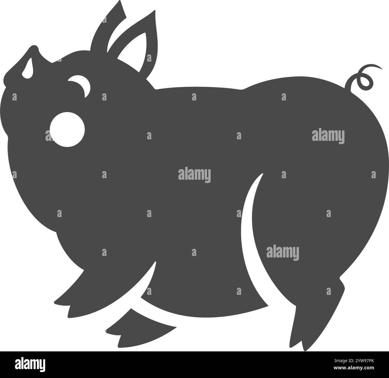 Pig funny character wild domestic hog with hooves piglet monochrome ...