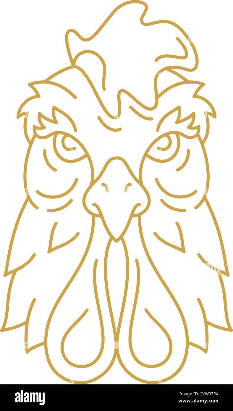 Rooster head muzzle with beak monochrome golden line art icon vector ...