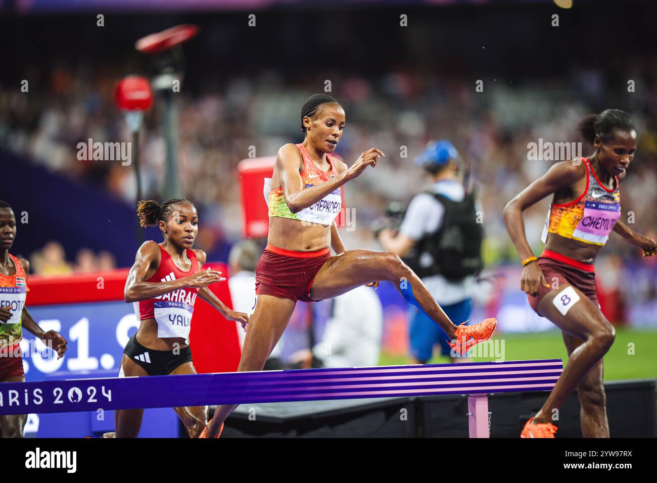 Beatrice Chepkoech participating in the 3000 metres steeplechase at the Paris 2024 Olympic Games ...