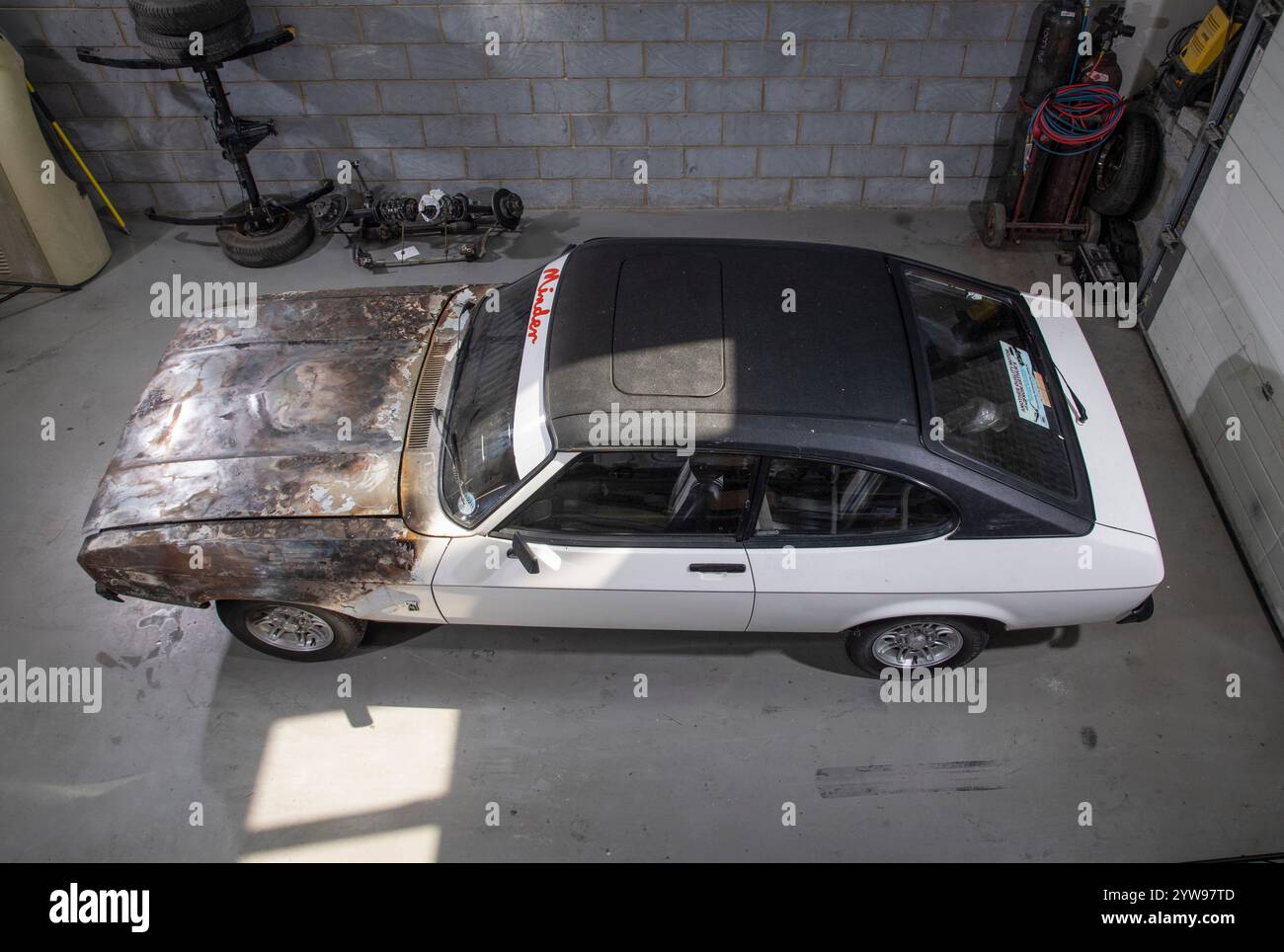 The 'Minder' TV show Ford Capri after it caught fire, caused by an ...