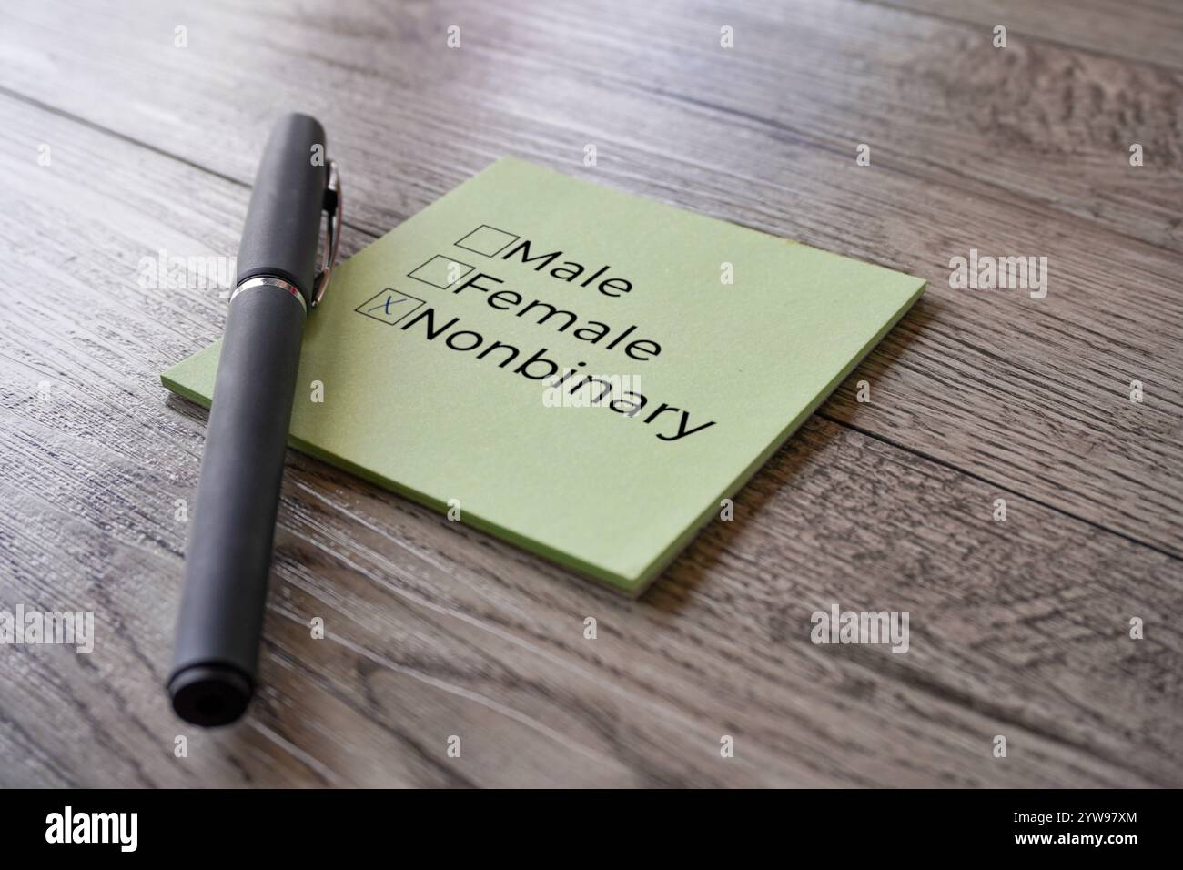 A sticky note with the options "Male," "Female," and "Nonbinary ...