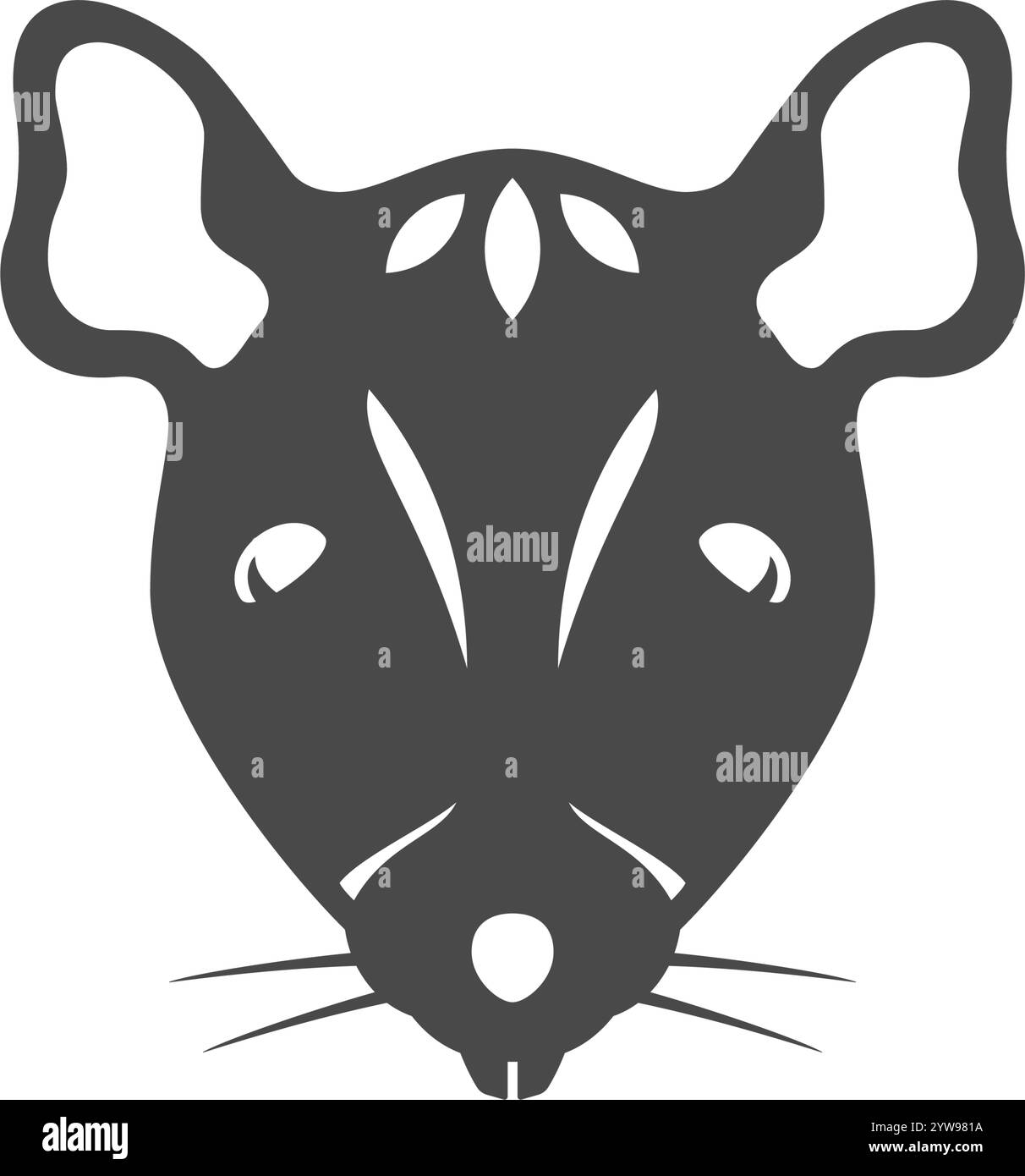 Mouse muzzle portrait with ears and mustache monochrome icon vector ...