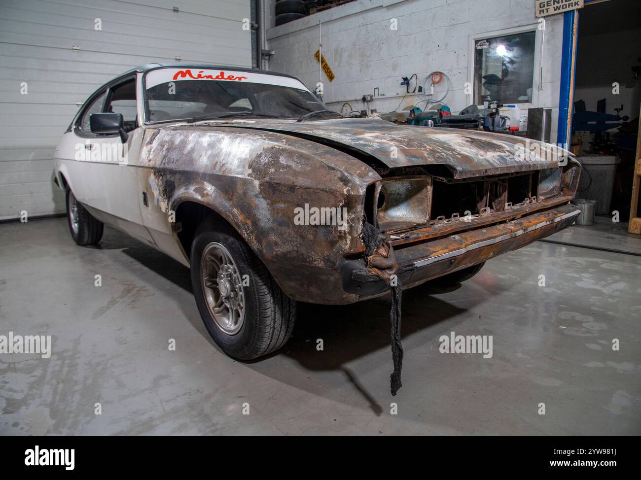 The 'Minder' TV show Ford Capri after it caught fire, caused by an ...