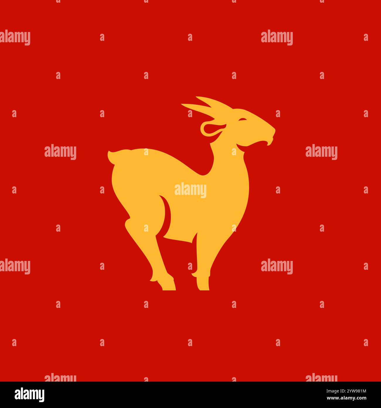 Golden goat Chinese New Year farm animal symbol monochrome icon vector ...