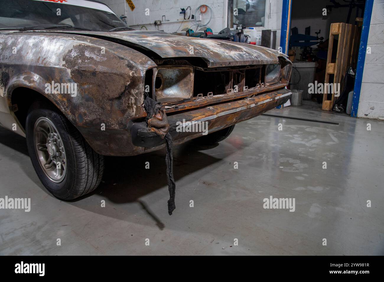 The 'Minder' TV show Ford Capri after it caught fire, caused by an ...