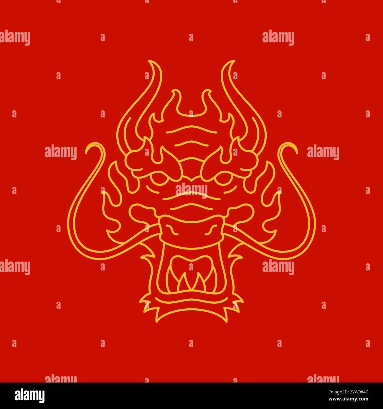 Dragon angry muzzle head Chinese New Year monochrome line icon vector ...
