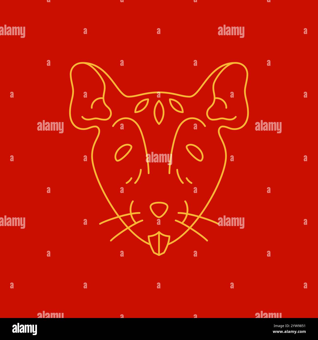 Rat muzzle Chinese New Year cultural mascot monochrome line icon vector ...