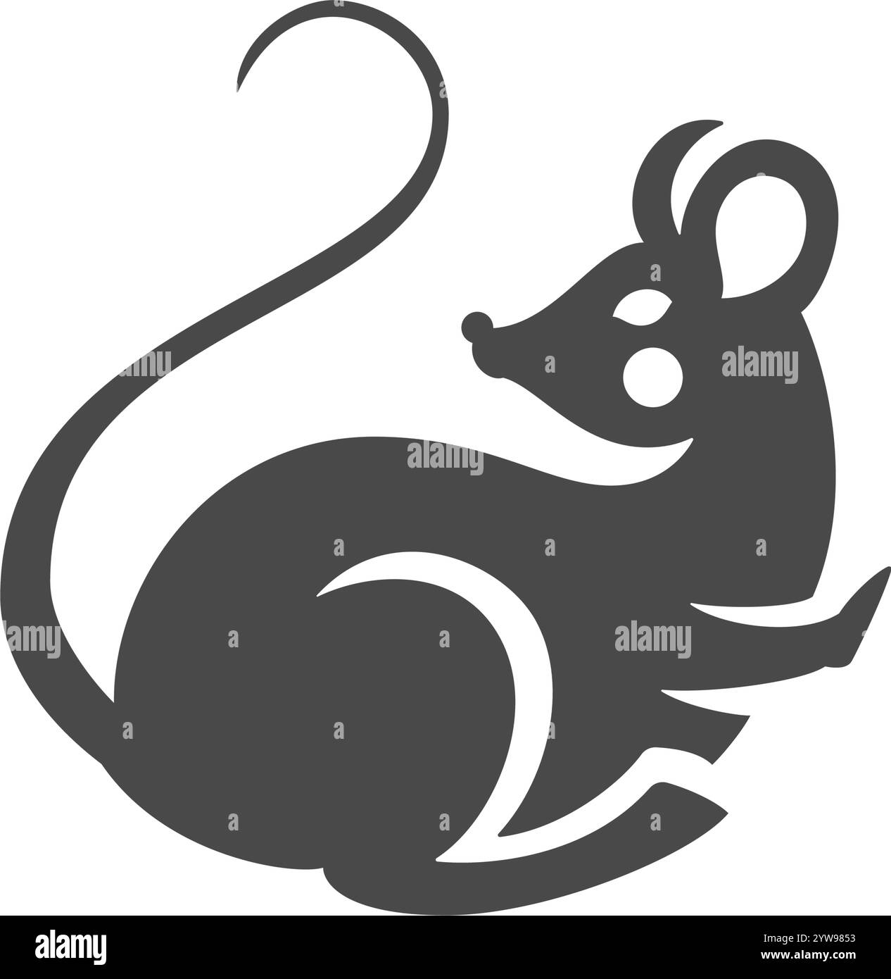 Rat mouse monochrome icon with tail paws and ears minimalist vector ...