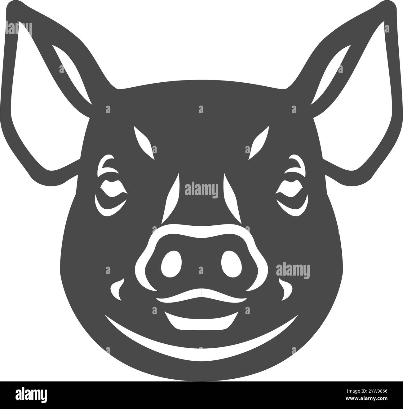 Pig hog muzzle with ears piglet butchery shop monochrome icon vector ...