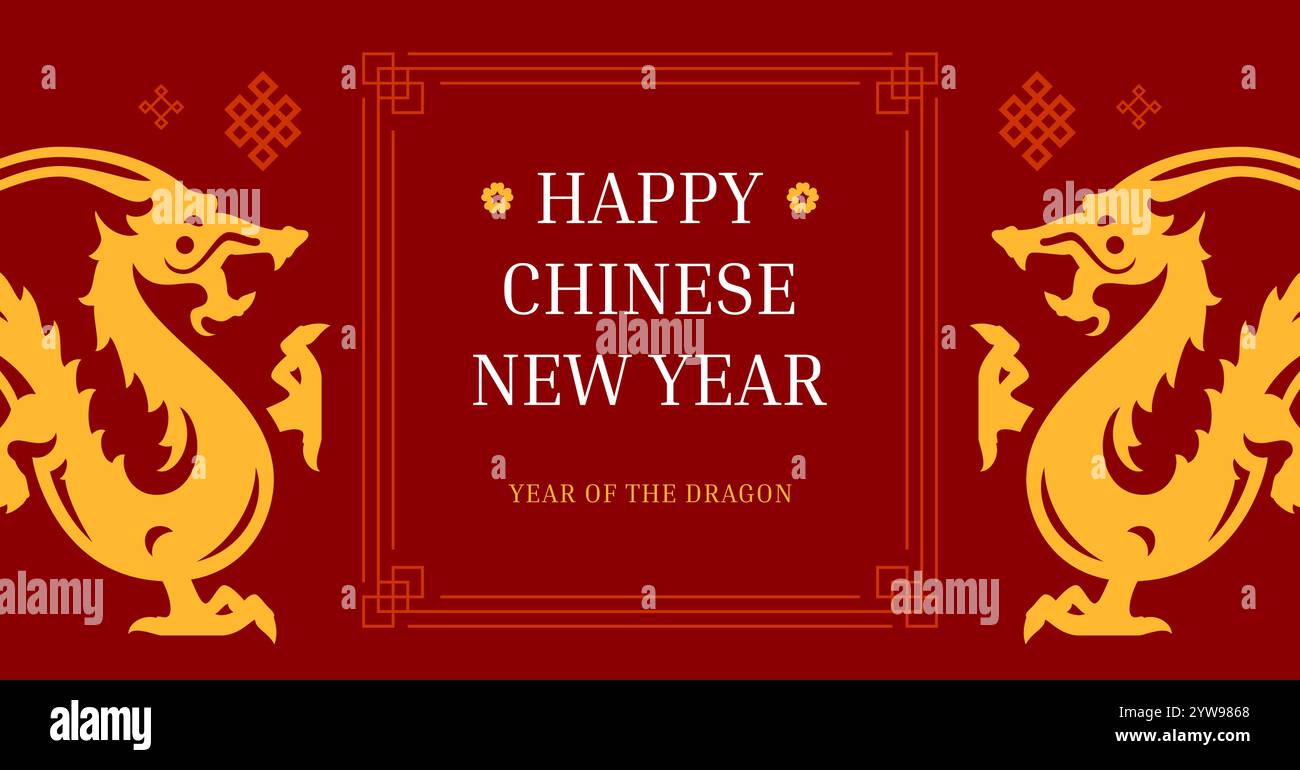 Chinese new year of dragon red greeting banner design template vector ...