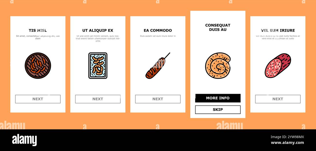 sausage grill barbecue pork onboarding icons set vector Stock Vector ...