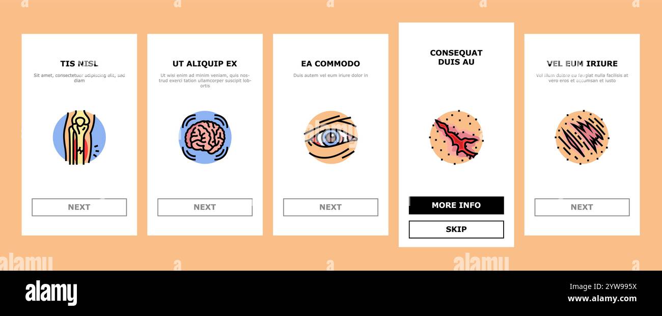 household injury accident human onboarding icons set vector Stock ...