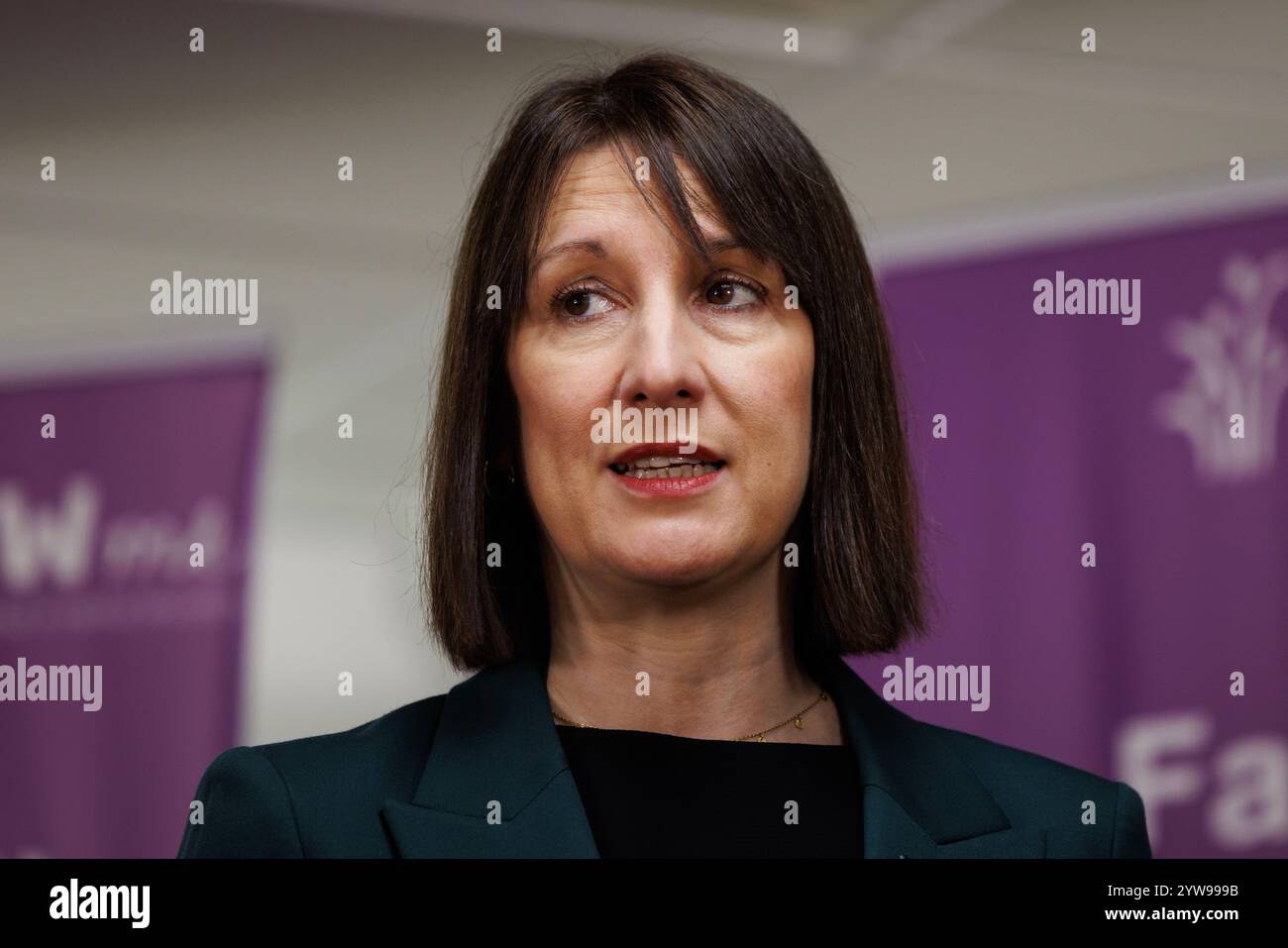 Chancellor of the Exchequer Rachel Reeves speaks to the media after a ...